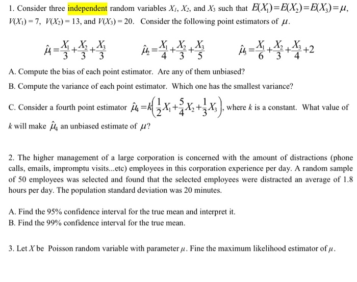 Solved 1. Consider three independent random variables X1, | Chegg.com