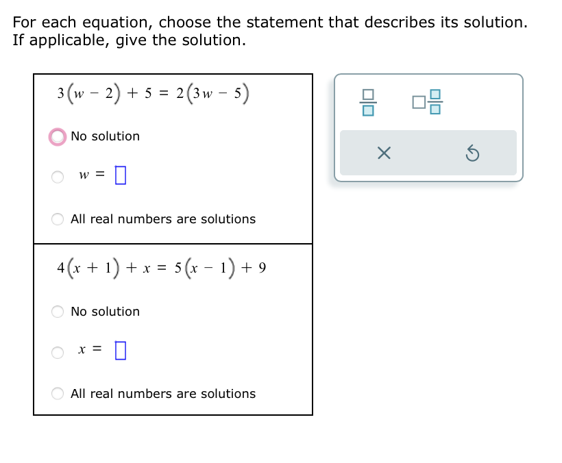 Solved For each equation, choose the statement that | Chegg.com