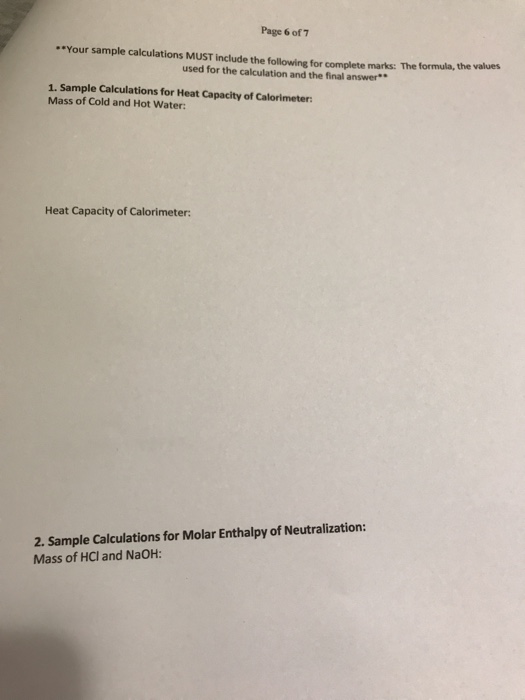Solved 1. Sample Calculations for Heat Capacity of | Chegg.com