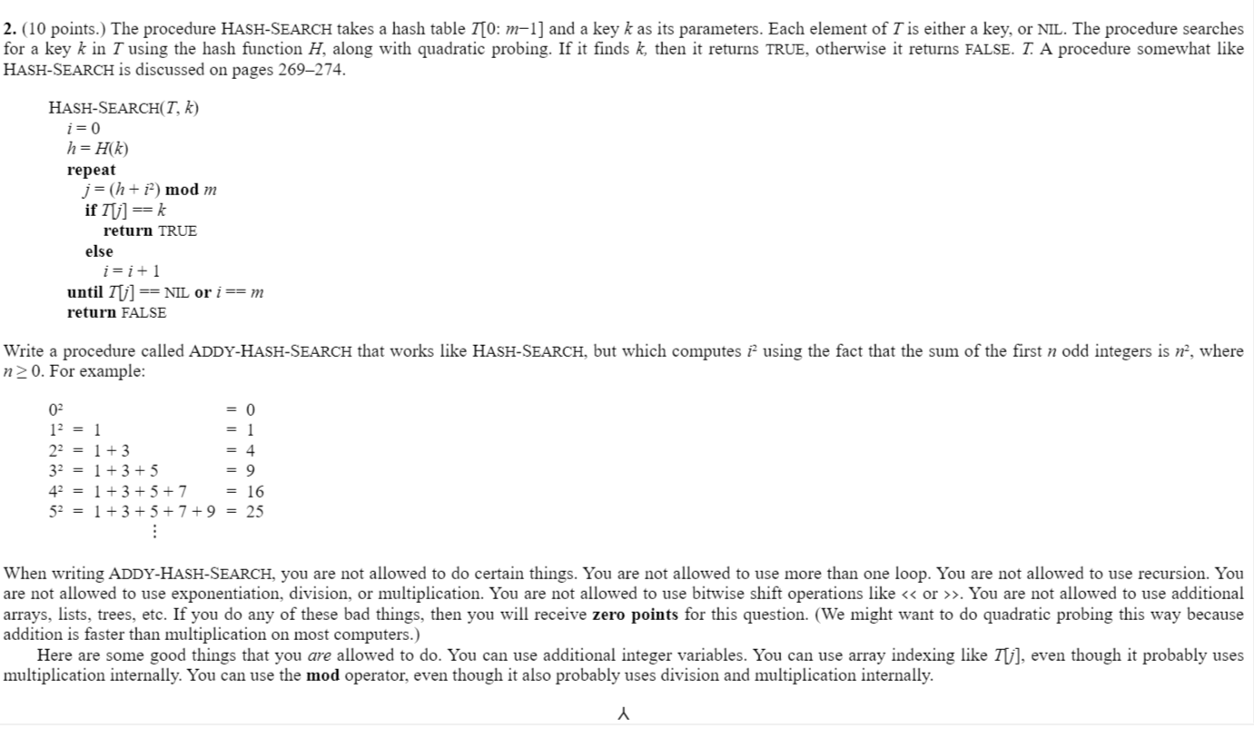 Solved 2. (10 points.) The procedure HASH-SEARCH takes a | Chegg.com