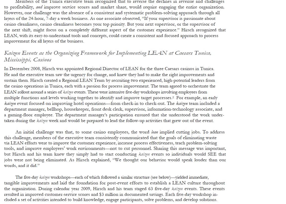 Solved Implementing LEAN Operations at Caesars Casinos In | Chegg.com
