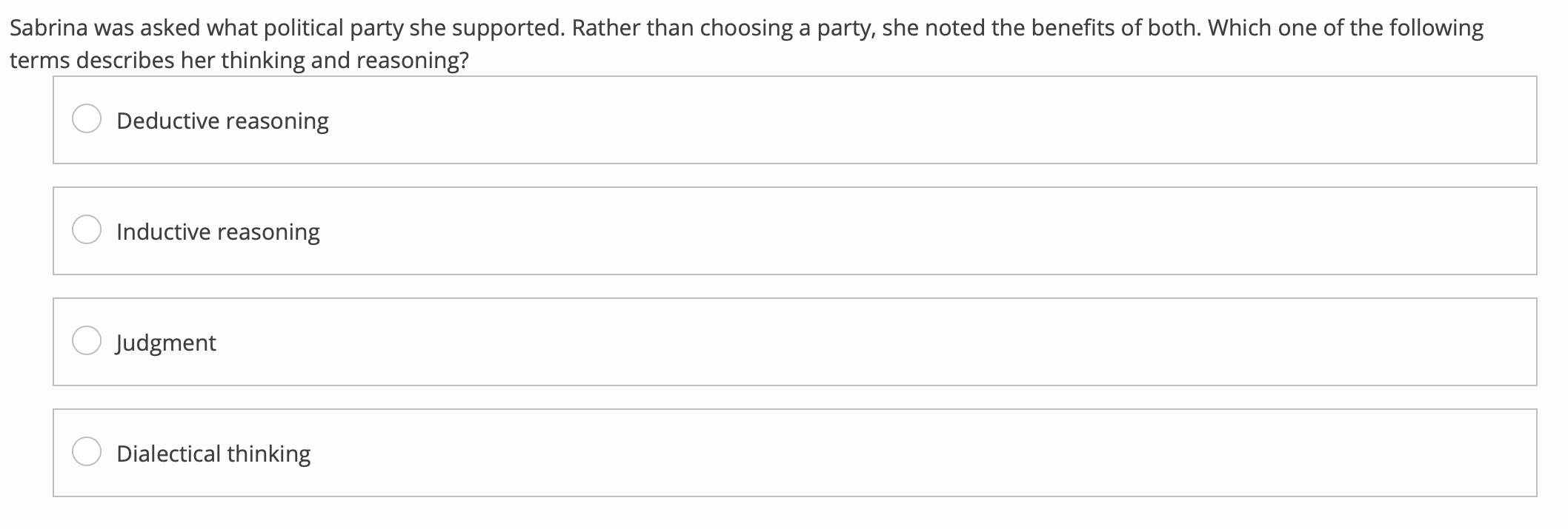 Solved Sabrina was asked what political party she supported. | Chegg.com