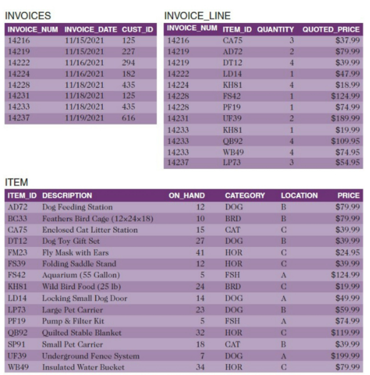 Solved RAl FS RFP INVOICES INVOICE_LINE Indicate the | Chegg.com