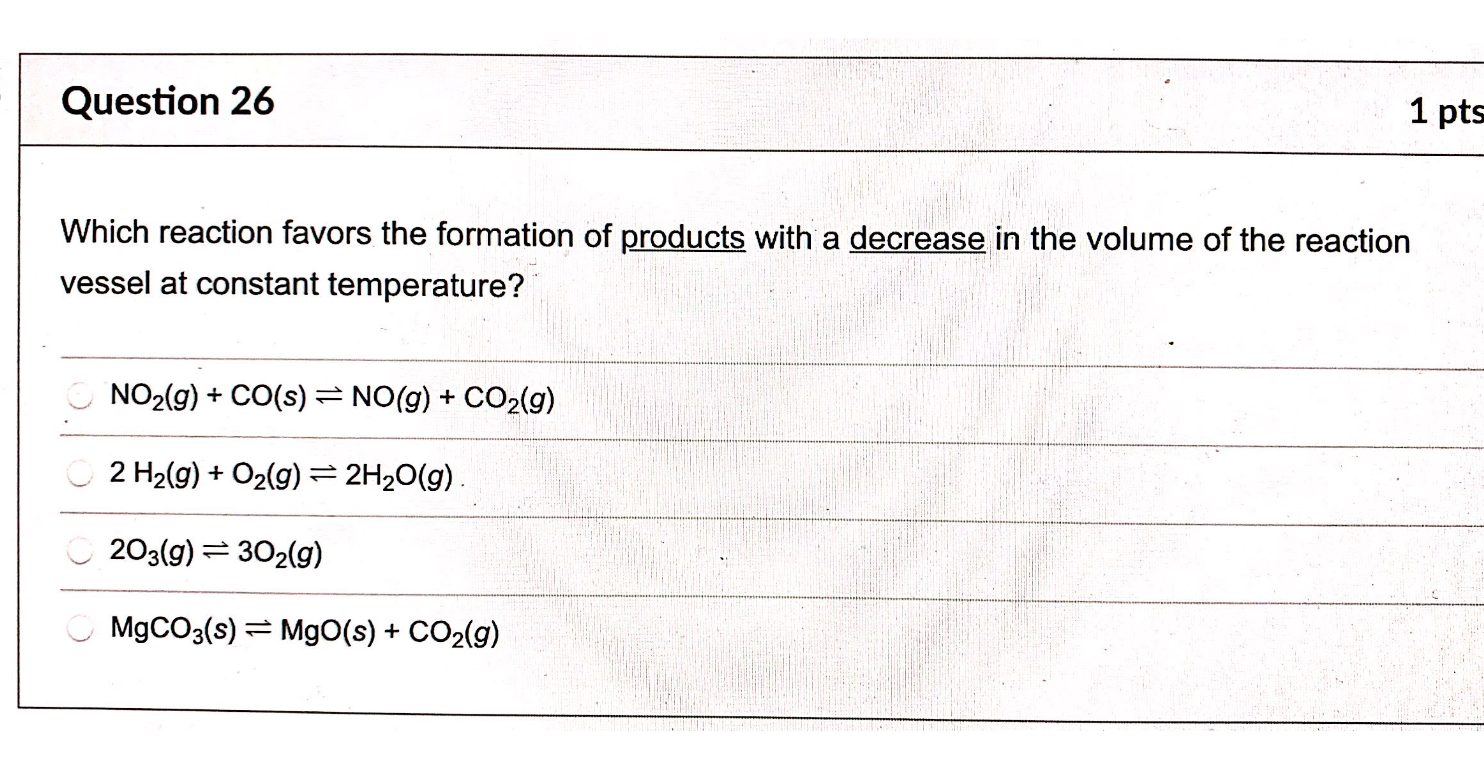 Solved Question 26 1 pts Which reaction favors the formation | Chegg.com