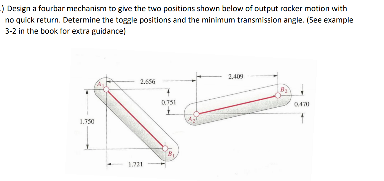 Solved -) Design a fourbar mechanism to give the two | Chegg.com