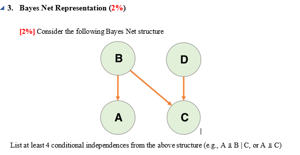 Solved 3. Bayes Net Representation (2) [2%] Consider the | Chegg.com
