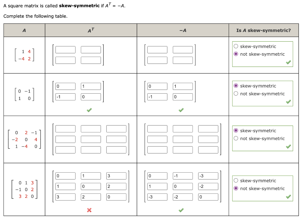 Solved A square matrix is called skew-symmetric if AT = -A. | Chegg.com