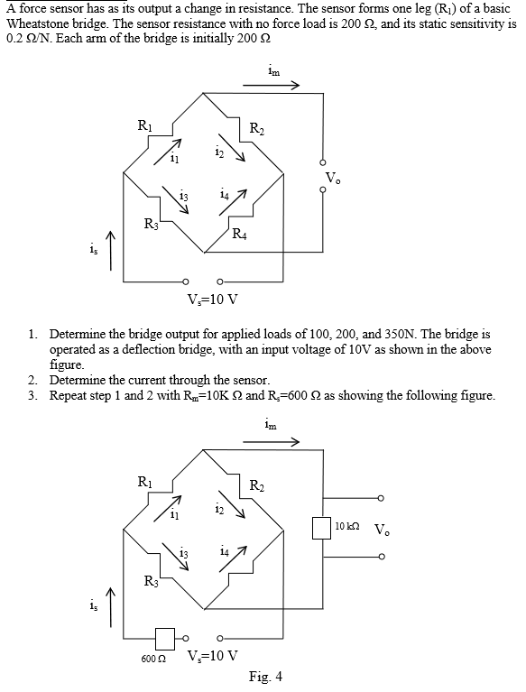 Solved A force sensor has as its output a change in | Chegg.com