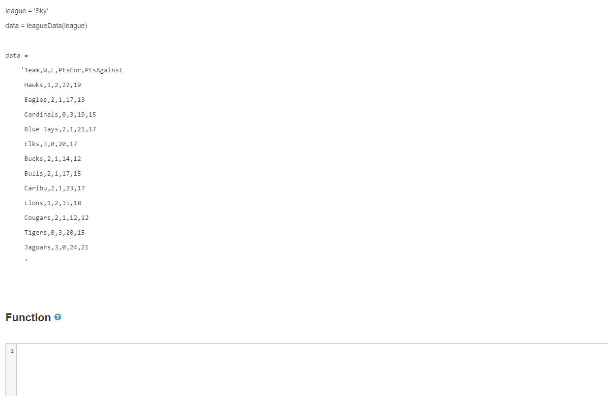 Function Name: league Data Inputs: • (char) The name | Chegg.com