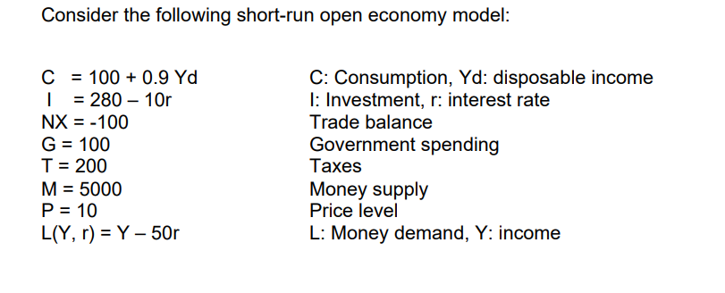 Solved Consider the following short-run open economy model: | Chegg.com