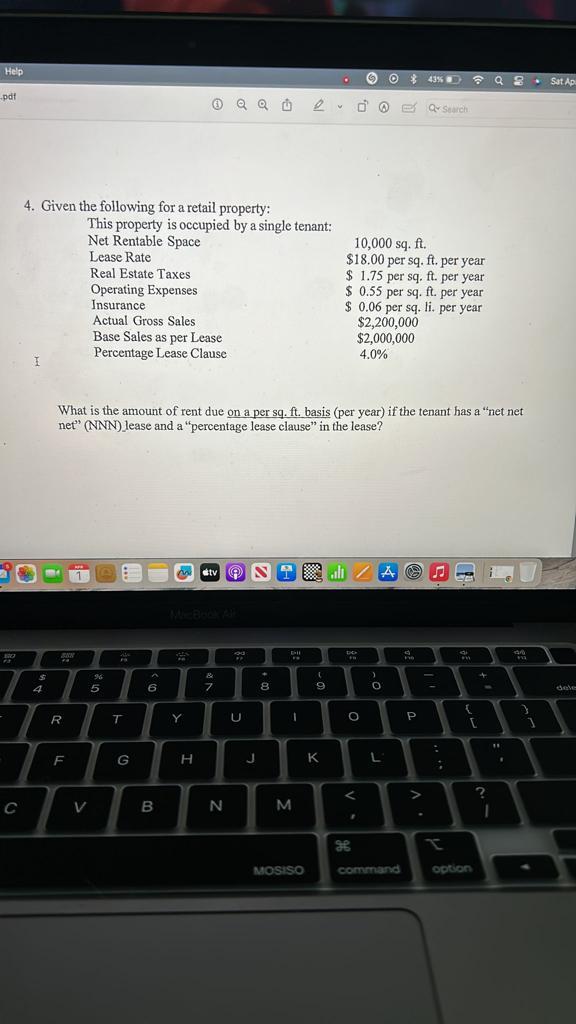 Solved 4. Given the following for a retail property: Thio | Chegg.com