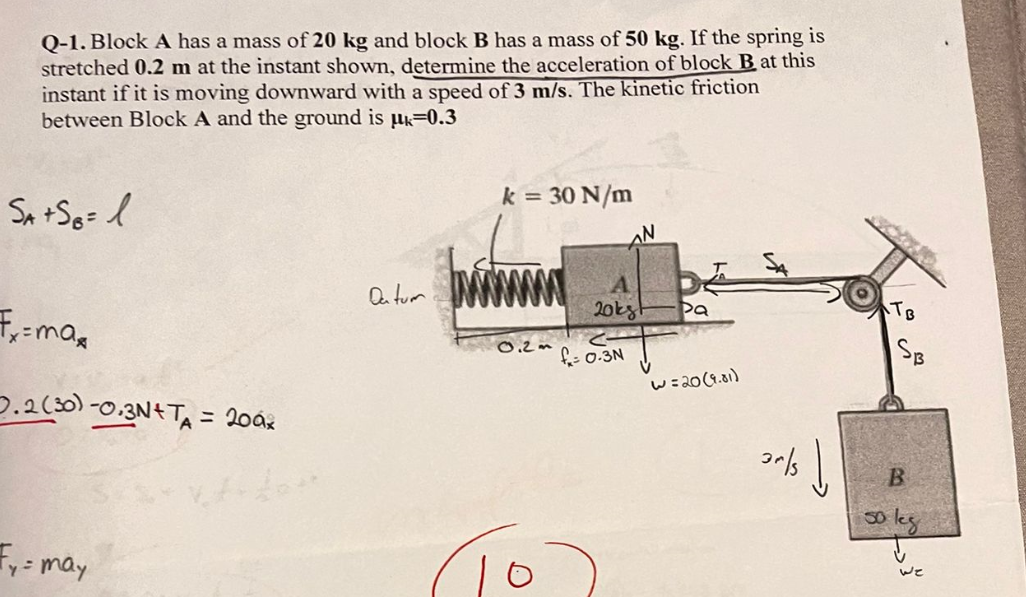 Solved Q-1. ﻿Block A has a mass of 20kg ﻿and block B ﻿has a | Chegg.com