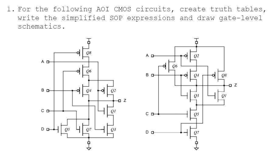 Solved 1. For the following AOI CMOS circuits, create truth | Chegg.com