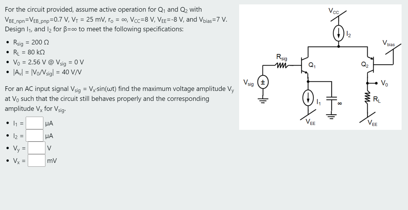 Solved Vcc For the circuit provided, assume active operation | Chegg.com