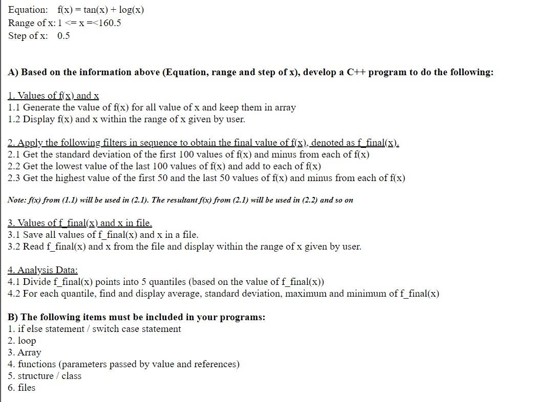 Solved Equation: f(x) = tan(x) + log(x) Range of x: 1 | Chegg.com