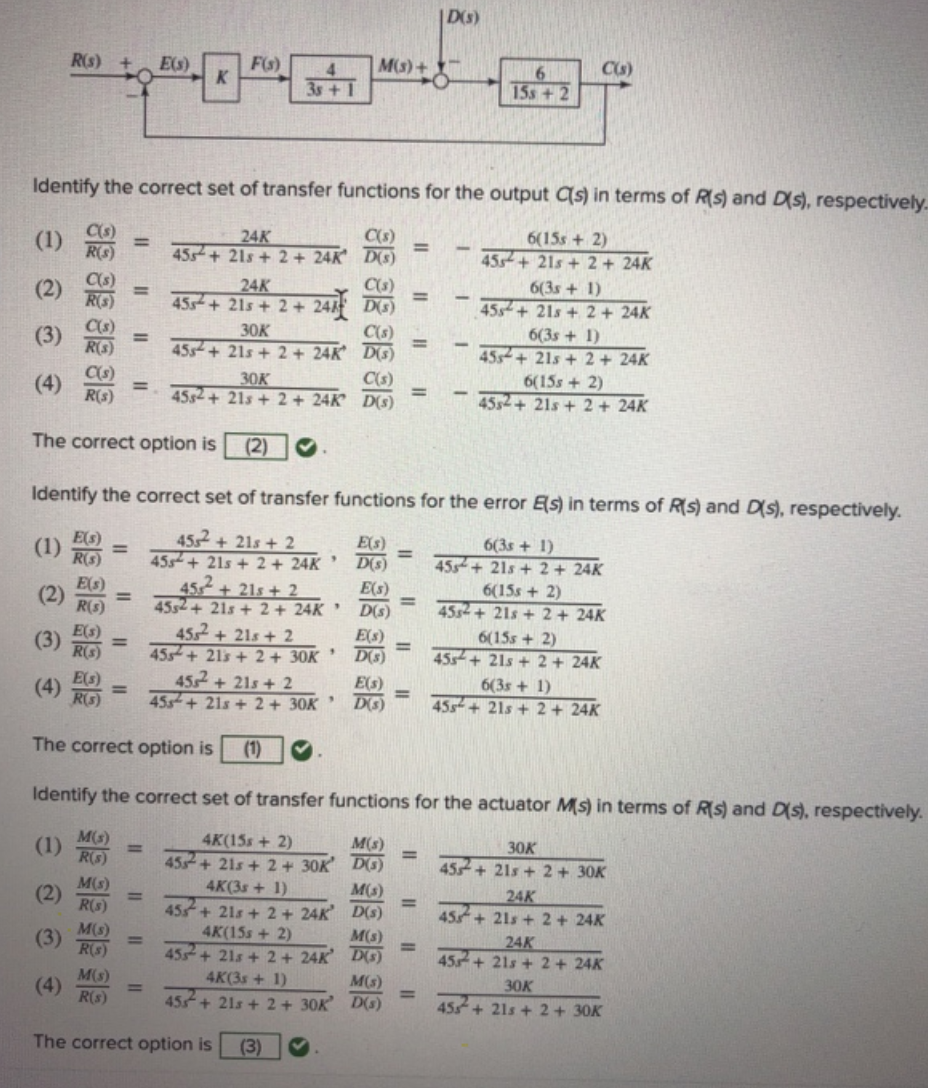 Solved D(S) Identify the correct set of transfer functions | Chegg.com