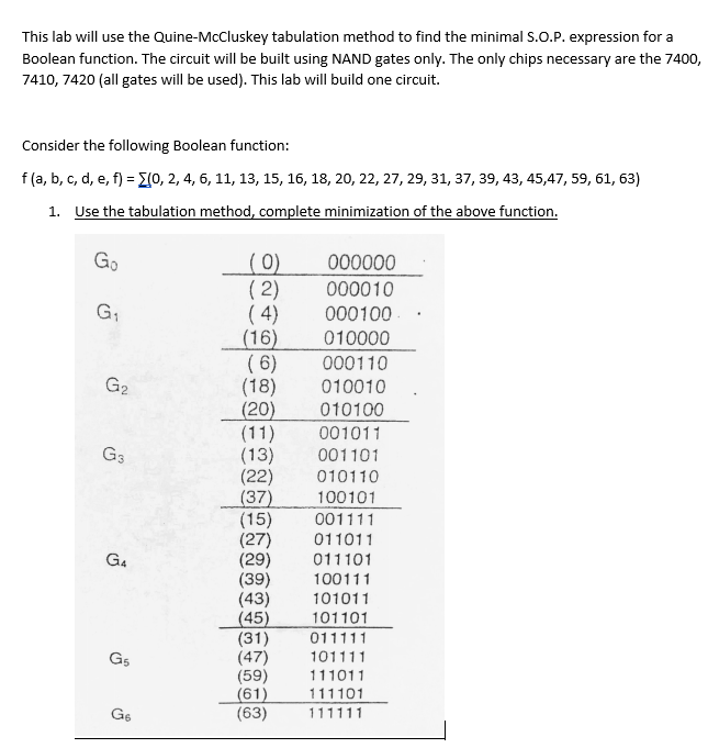 Solved This lab will use the Quine-McCluskey tabulation | Chegg.com
