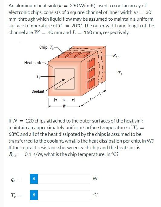 Solved An aluminum heat sink(k=230 W/m⋅K), used to cool an | Chegg.com