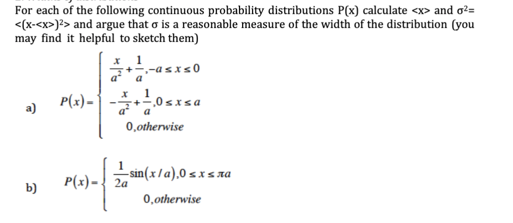 Solved For each of the following continuous probability | Chegg.com
