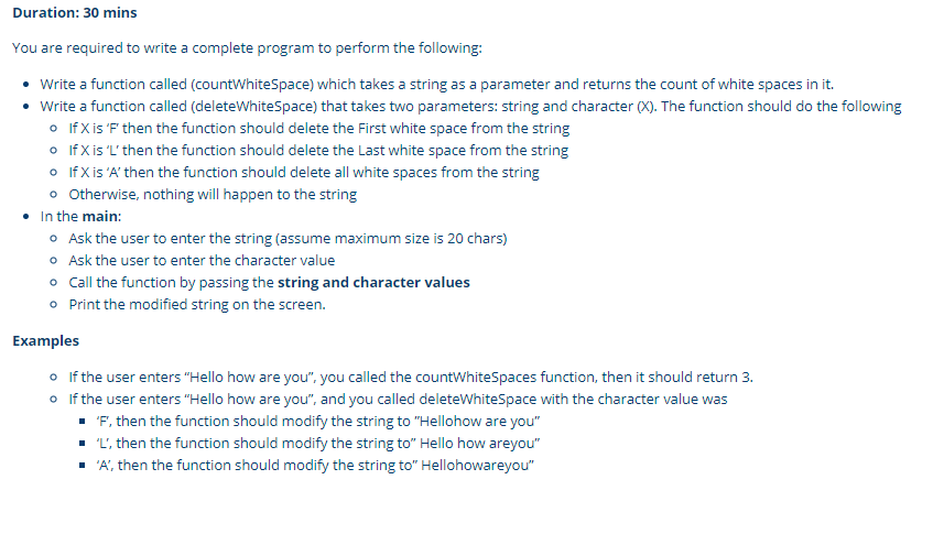 Solved Duration: 30 mins You are required to write a | Chegg.com
