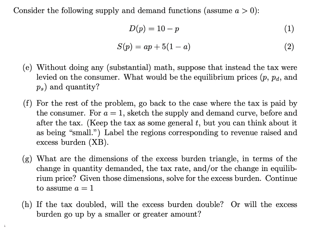 Solved Consider the following supply and demand functions | Chegg.com