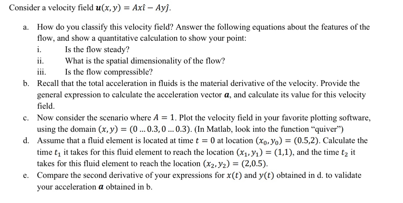Solved Consider a velocity field u(x,y)=Axhat(ı)-Ayhat(ȷ).a. | Chegg.com
