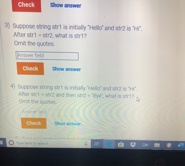 Solved Show Answer Check 3 Suppose String Str1 Is Initially 