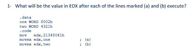 Solved 1- What will be the value in EDX after each of the | Chegg.com