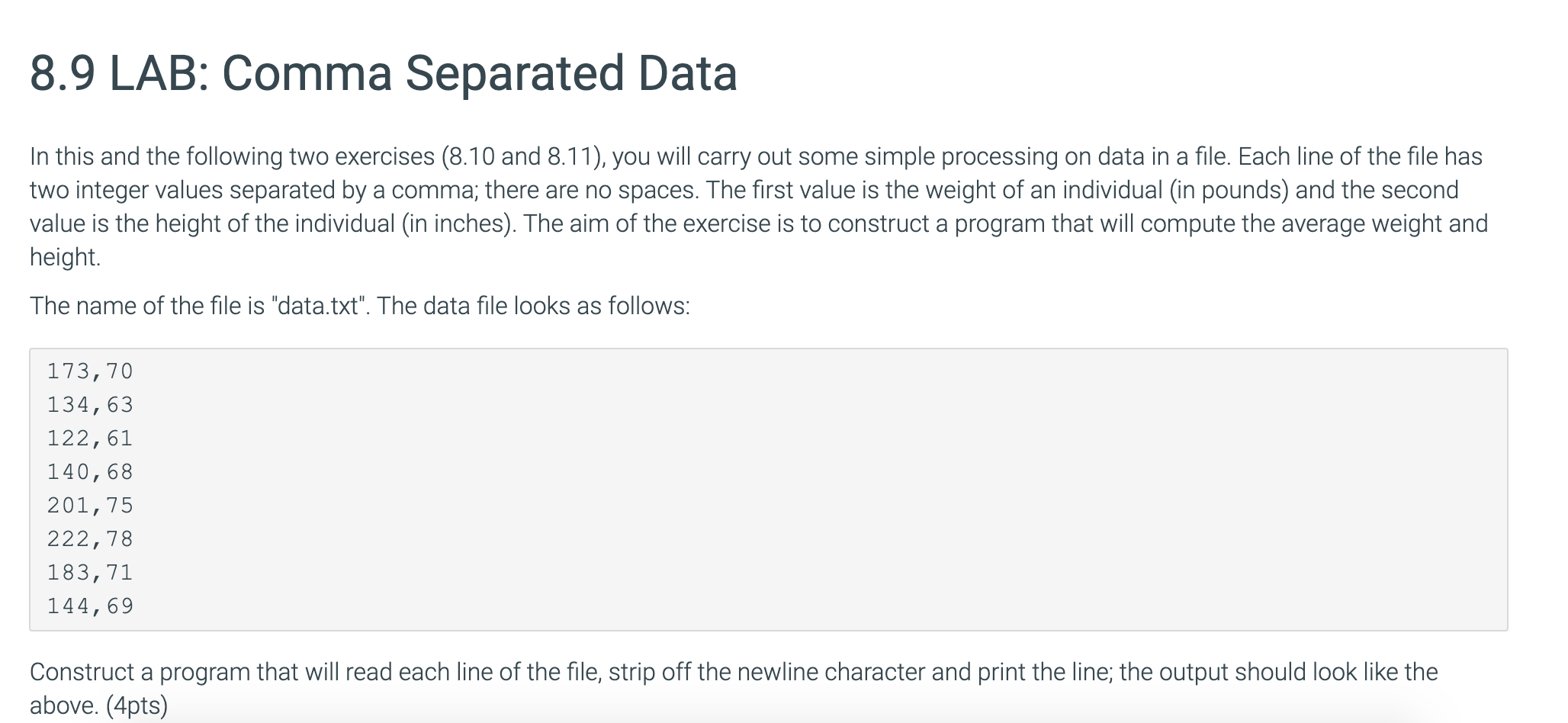 Solved 8.9 LAB: Comma Separated Data In this and the | Chegg.com