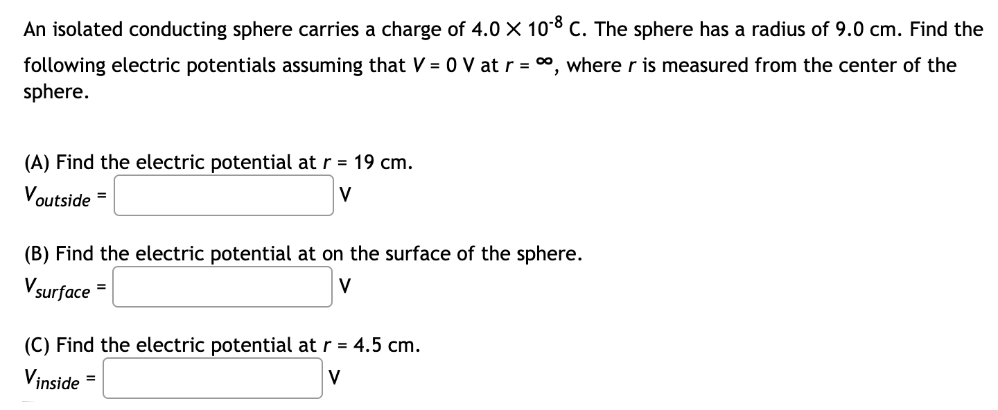 Solved An isolated conducting sphere carries a charge of 4.0 | Chegg.com