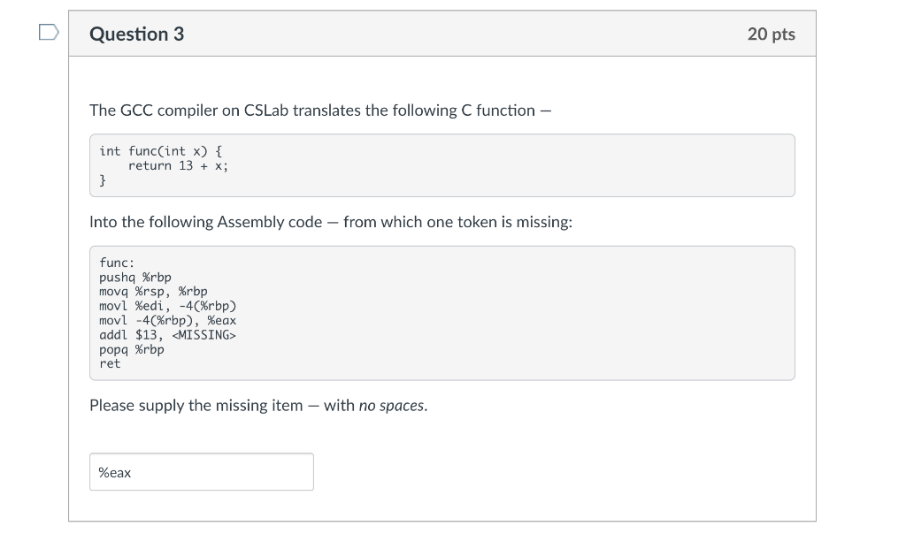 Solved In the Assembly code for func shown in the previous | Chegg.com