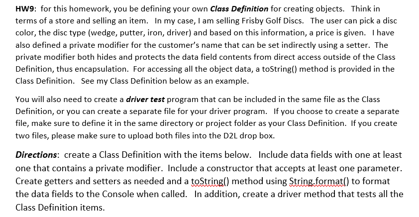 Solved HW9: for this homework, you be defining your own | Chegg.com