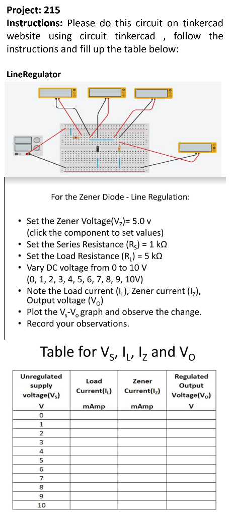 Solved 17 For the Zener Diode - Line Regulation: . • Set the | Chegg.com