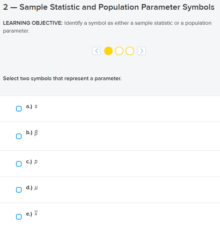 Solved 2 - Sample Statistic And Population Parameter Symbols 