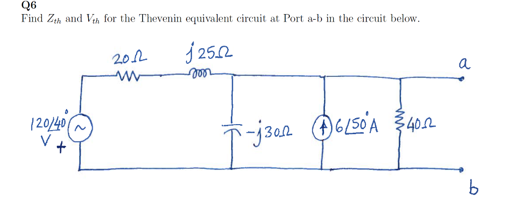 Solved Q6 Find Zth and Vth for the Thevenin equivalent | Chegg.com