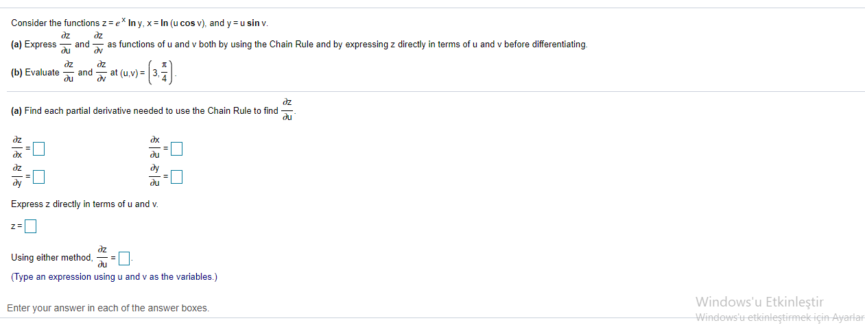 Solved Consider the functions z=e* Iny, x = In (u cos v), | Chegg.com
