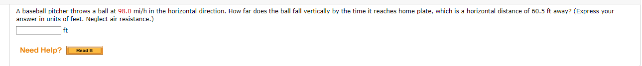 Solved answer in units of feet. Neglect air | Chegg.com