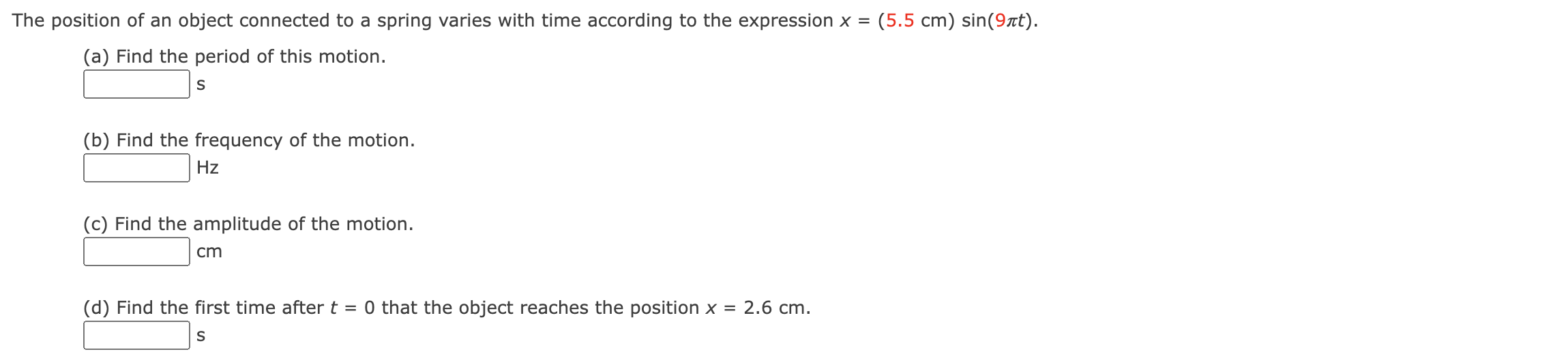 Solved The position of an object connected to a spring | Chegg.com