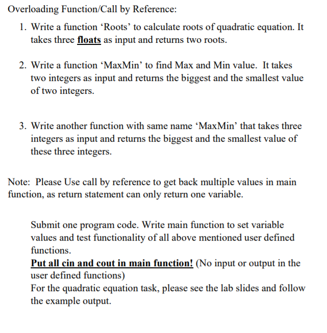 Solved Overloading Function/Call by Reference: 1. Write a | Chegg.com
