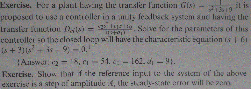Solved Exercise. For a plant having the transfer function | Chegg.com
