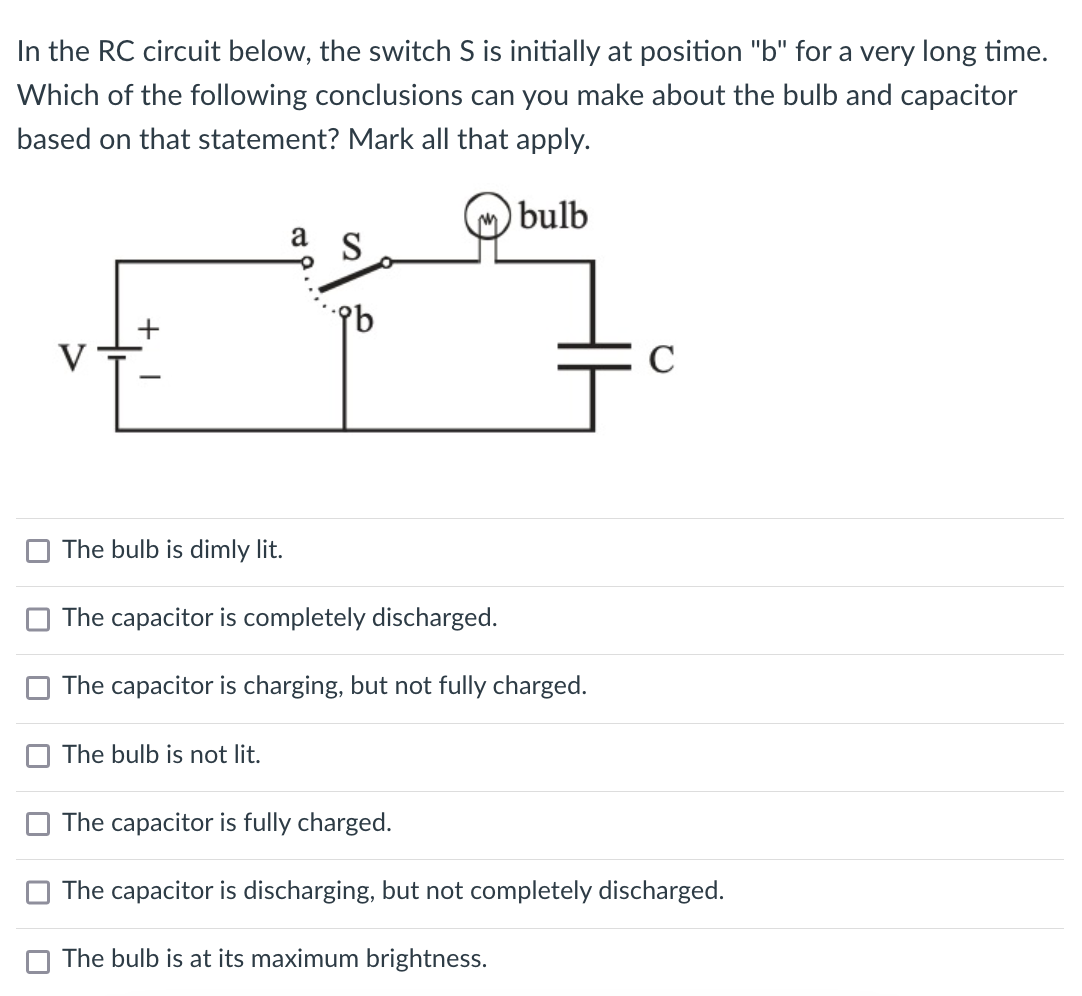 Solved In the RC circuit below, the switch S is initially at | Chegg.com