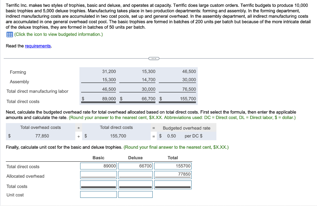 Solved Terrific Inc. makes two styles of trophies, basic and | Chegg.com