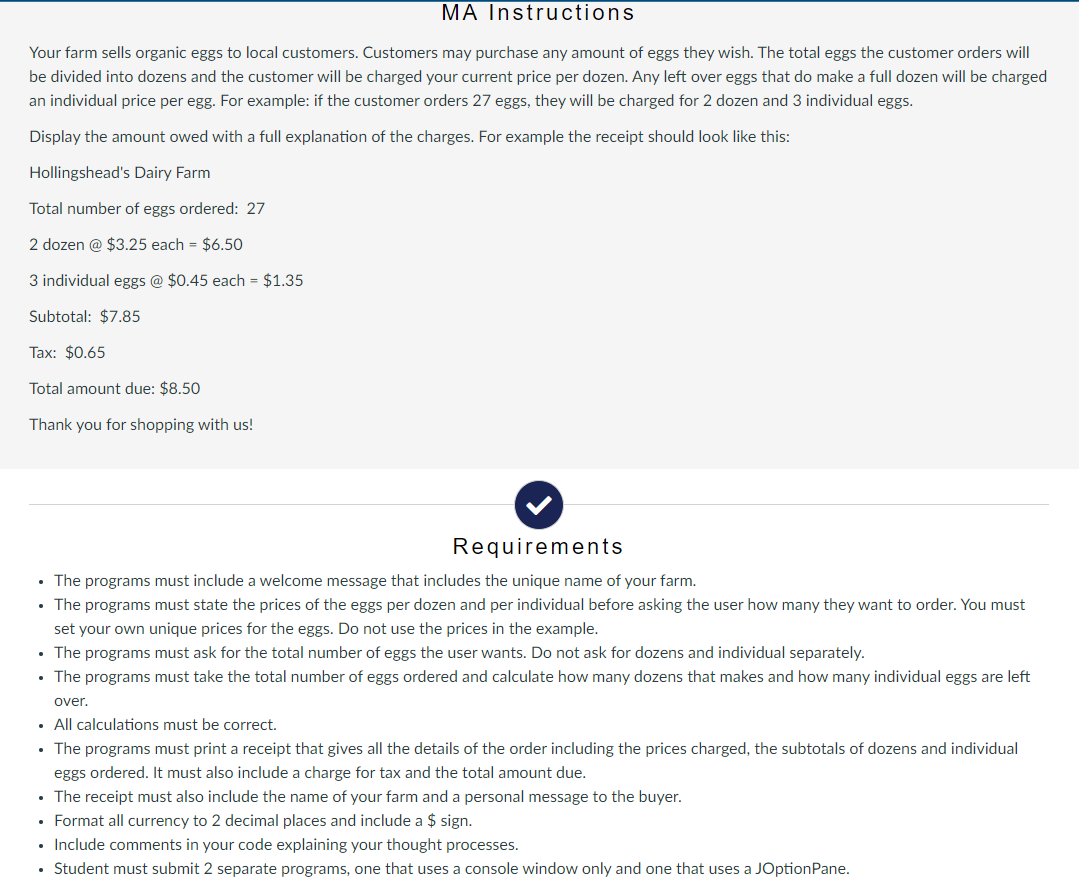 Solved Your farm sells organic eggs to local customers. | Chegg.com