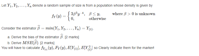 Solved Let Y1,Y2,…,Yn denote a random sample of size n from | Chegg.com