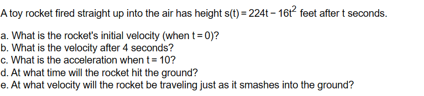 Solved A toy rocket fired straight up into the air has | Chegg.com