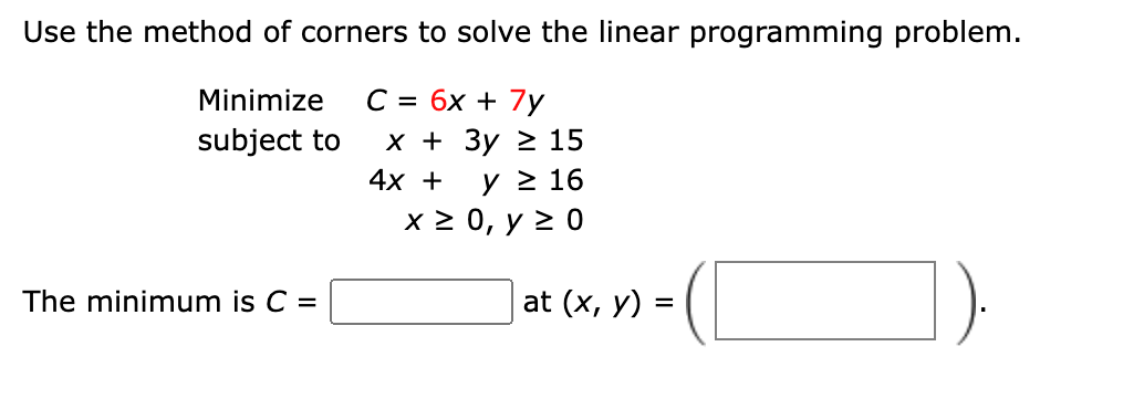 Solved Use the method of corners to solve the linear | Chegg.com