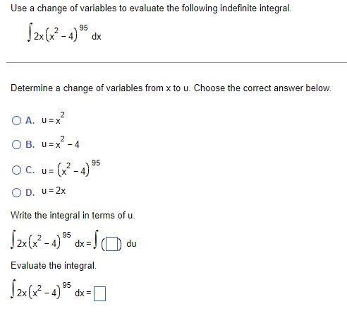 Solved Determine a change of variables from x ﻿to u. ﻿Choose | Chegg.com