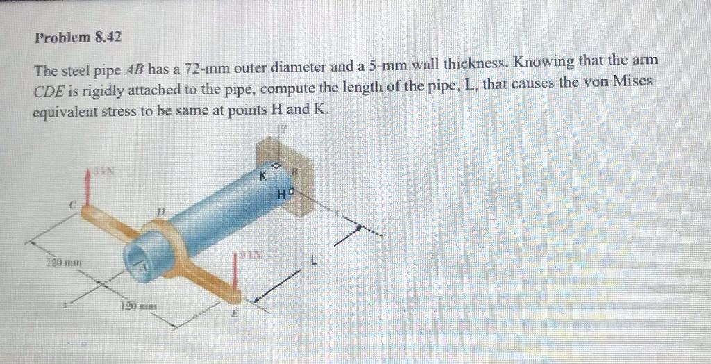 Solved Problem 8.42 The steel pipe AB has a 72-mm outer | Chegg.com