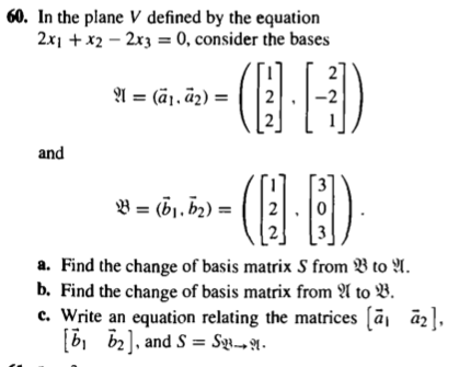 Solved 60. In the plane V defined by the equation 2x1 + x2 – | Chegg.com