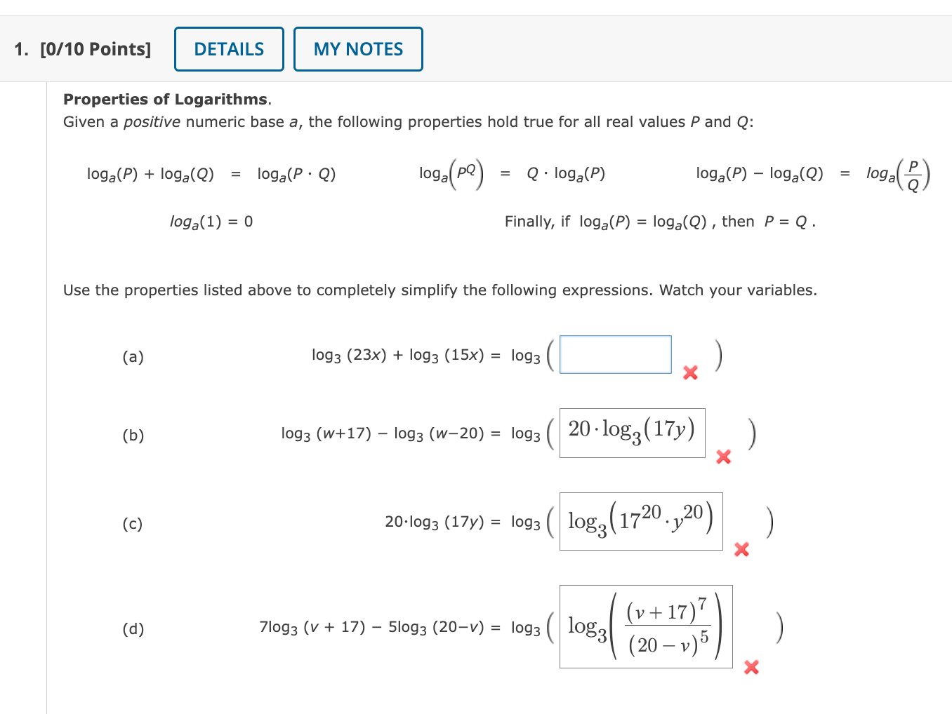 Solved Properties of Logarithms.Given a positive numeric | Chegg.com